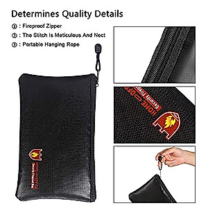 Fireproof Money Safe Document Bag. Non-Itchy Silicone Coated Fire & Water Resistant Safe Cash Bag. Fireproof Safe Storage for A5 Size File Folder Holder, Money, Document, Ipad, Jewelry and Passport