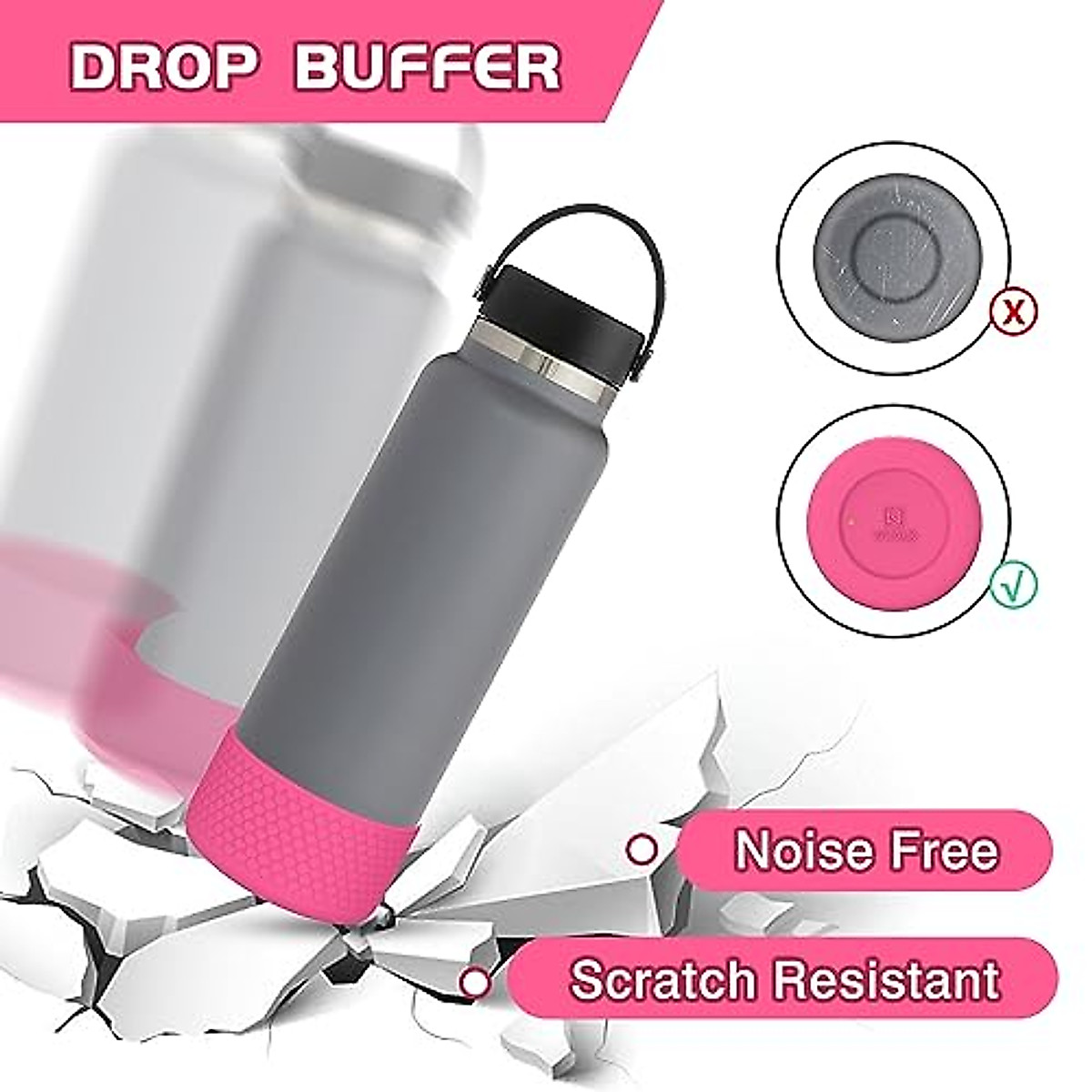 WUQID Heart Shaped Texture Silicone Boot for Stanley Quencher H2.0 40oz 30oz 20oz & IceFlow Flip 30oz 20oz and Hydroflask 12-24oz, Anti-Slip Bottle Bottom Sleeve Cover