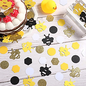410 Pieces Bee Confetti Gold Glitter Bee Confetti Yellow Black Bee Confetti Circle Confetti Honeycomb Hexagon Confetti for Bee Themed Party Baby Shower Birthday Table Decoration
