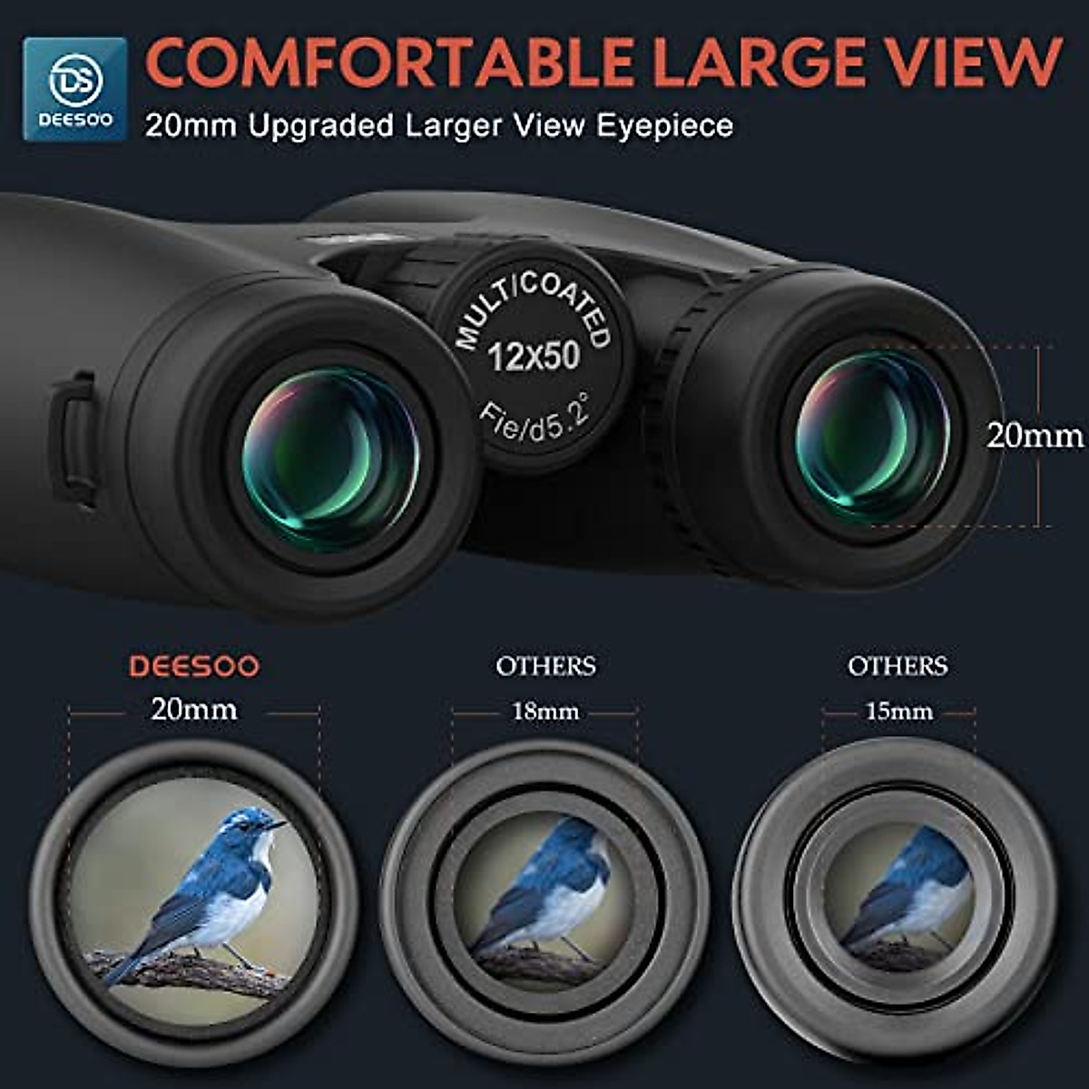 12X50 Professional HD Binoculars for Adults with Phone Adapter and Foldable Tripod - High Power Binoculars with Large View - Super Bright Waterproof Binoculars for Bird Watching Hunting Stargazing