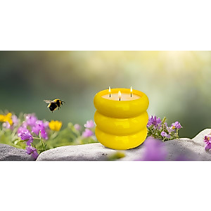 Outdoor 3 Wick Large Citronella Candle, 18oz, Ceramic, Yellow, Strong Lemongrass Scented Candles, for Patio Decor, Outside Table, Beautiful Candle Jars