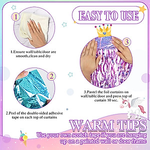 Jutom 6 Pieces Foil Fringe Backdrop Party Fringe Curtain 3.3 x 6.6 ft Tinsel Streamer Backdrop for Graduation Ocean Sea Birthday Wedding Baby Shower Holiday(Light Purple, Light Pink, Blue Green)