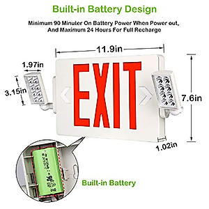 Hykolity Red Exit Sign, 120-277V Double Face LED Combo Emergency Light with Adjustable Two Head and Backup Battery - 4 Pack