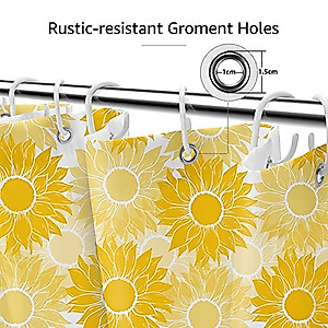 VEGA U Sunflower Fabric Shower Curtain for Bathroom, Botanical Floral Bath Decor with Hooks, Hotel Quality, 72x72 Inch