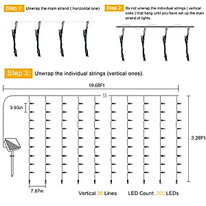 Purple Orange Solar Halloween Curtain Lights Outdoor 300 LED 19.6ft(L)x3.3ft(H) Vertically Extra Length Lights Curtain 8 Versatile Modes Waterproof for Halloween Holiday Decoration Fence Yard Garden