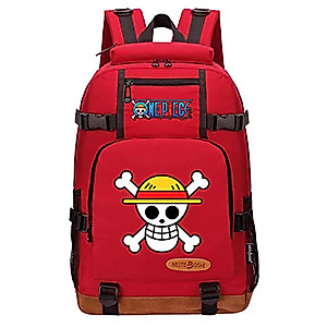 Gengx Unisex Boys Girls School Backpack Anime Daypack,One Piece Durable Book Bag Laptop Rucksack, Red