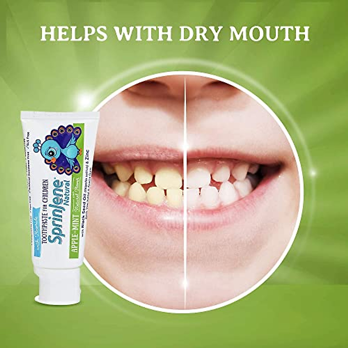 SprinJene Kids Toothpaste with Fluoride for Cavity Protection & Fresh Breath - Natural SLS Free Toddler Toothpaste for Childrens 2 Years & Up/Preservative & Toxic Free (1 Pack) Apple Mint