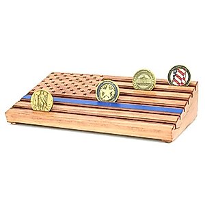 LOKI ENGRAVING Thin Blue Line Red American Flag Challenge Coin Display