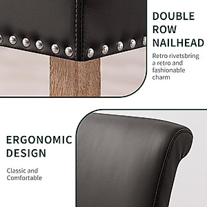 CHUN YI Dining Chairs Set of 2, Upholstered Dining Chair with Nailhead Trim and Wood Legs, Modern Faux Leather Chair for Dining Room, Living Room, Kitchen (Dark Gray)