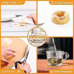 VeeCano 54 Inch Round Clear PVC Table Protector Kitchen Countertop Cover Protector Waterproof Table Cover Rectangle Plastic Tablecloth Vinyl Non Slip Oblong for Circle Coffee Dining Table 1.5mm Thick