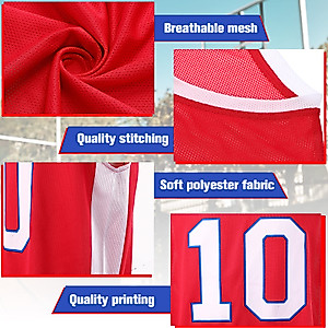 Hicarer 12 Pack Number Printing Basketball Jerseys Men Mesh Basketball Uniforms for Team Sports Scrimmage (Red)