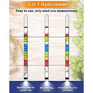 Kosoeur Triple Scale Hydrometer, Alcohol Hydrometer for Wine, Mead, Kombucha & Beer, Mead Making Kit, (ABV Tester, Brix, Specific Gravity Hydrometer), Hydrometer Alcohol Kit for Wine Brewing Supplies