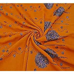 Peegli Indian Vintage Orange Georgette DIY Fabric Traditional Dress Material Sequins Textile