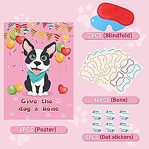 Fowecelt Pin The Bone on The Dog Party Games with 48 Pcs Bone, Give The Dog a Bone Game for Dog Themed Birthday Party Game Supplies