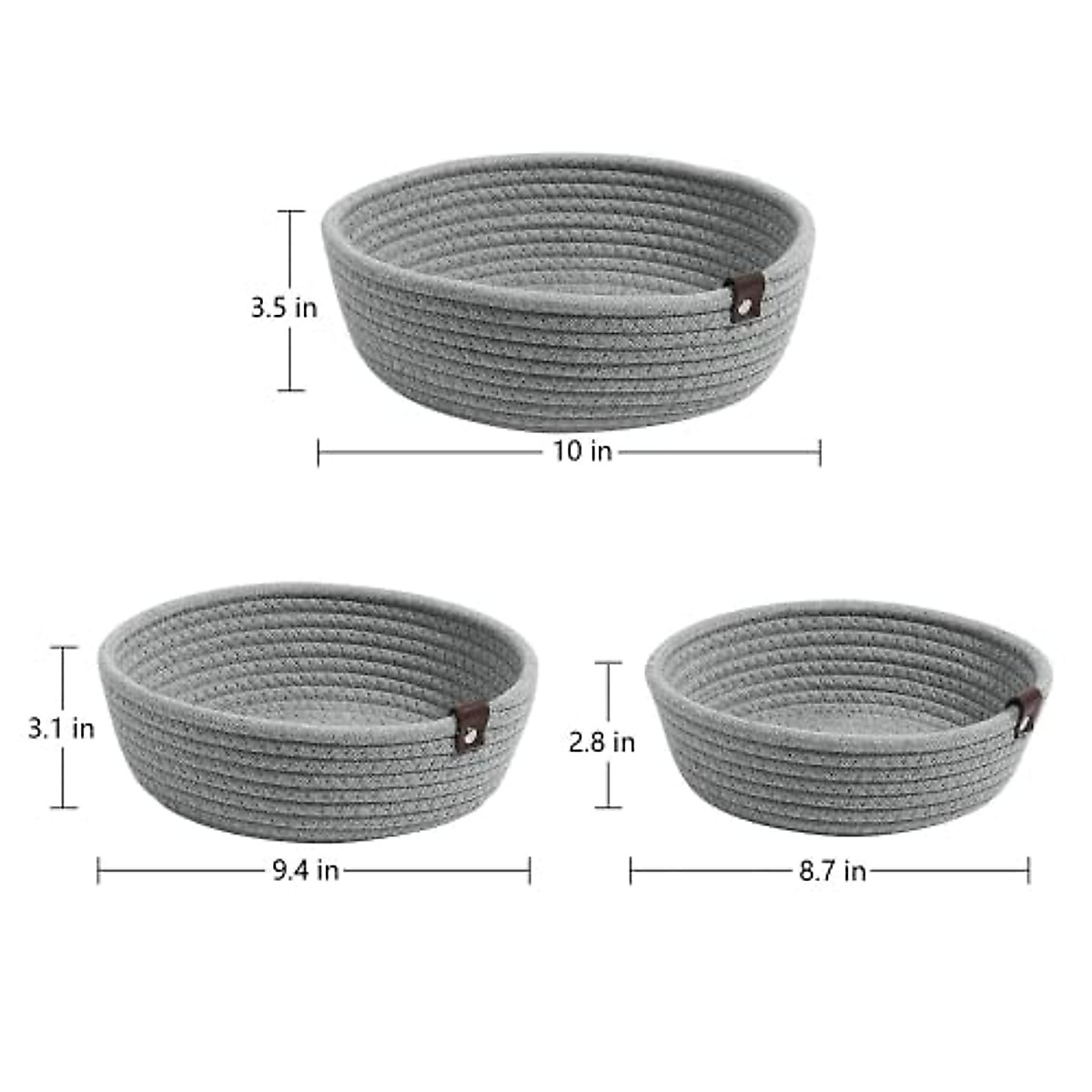 Goodpick 3pack Small Basket - Woven Storage Basket for Living Room Bathroom Storage Basket for towels Cute Round Basket for Baby Toy Storage Home Storage Baskets for Shelves Gift Baskets, Gray