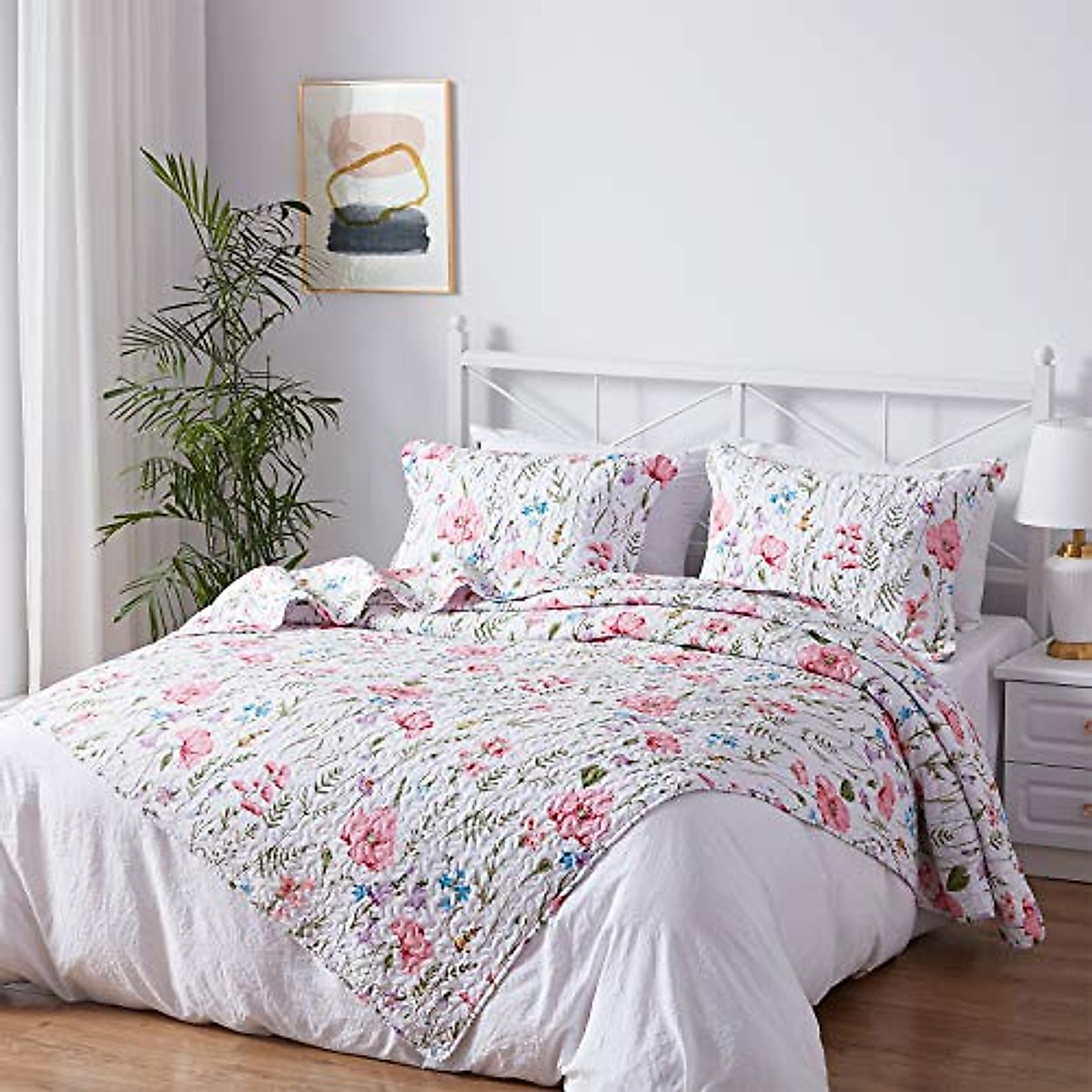 SunStyle Home Quilt Set Queen Size, Lightweight Microfiber Soft Coverlet Reversible Quilted Pattern Summer Quilt Bedspreads Comforter Set for All Season, 3 Piece Includes 1 Quilt + 2 Shams