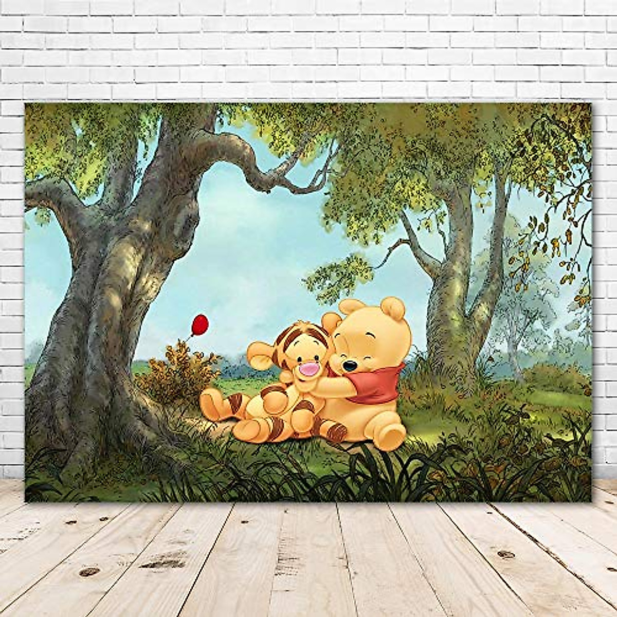 YouRan Winnie The Pooh 1st Birthday Backdrop 7x5 Cartoon Forest Tree Red Balloons Newborn Baby Photo Background Pooh Vinyl Seamless Baby Shower Studio Backdrops