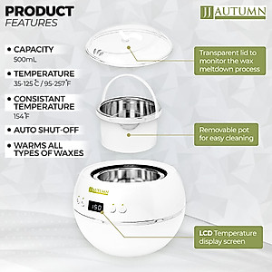 JJ Autumn Professional Wax Warmer for Hair Removal | Hot Wax Heater and Melter for Hard and Soft Waxing - Body and Facial