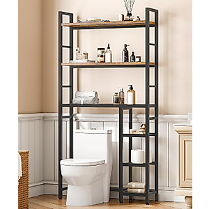 HOOBRO 6-Tier Over The Toilet Storage, Freestanding Bathroom Organizer Space Saver, Mass-Storage Side Storage Open Rack, for Bathroom, Living Room, Laundry, Rustic Brown and Black BF02TS01