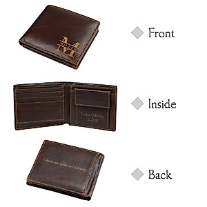 Jewelstruck Personalized Leather Wallet for Men Custom Name Initials Text Bifold Engraved Wallet Mens Wallets Gifts for Dad Husband Fiance Boyfriend Brother Birthday Anniversary Fathers Day (Style 1)