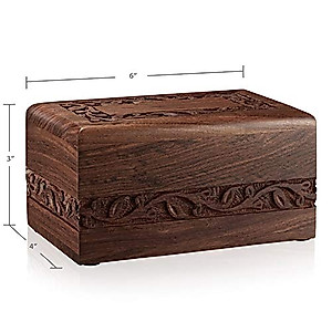 Reminded Rosewood Hand-Carved Urn Box Cremation Memorial with Velvet Bag - Small