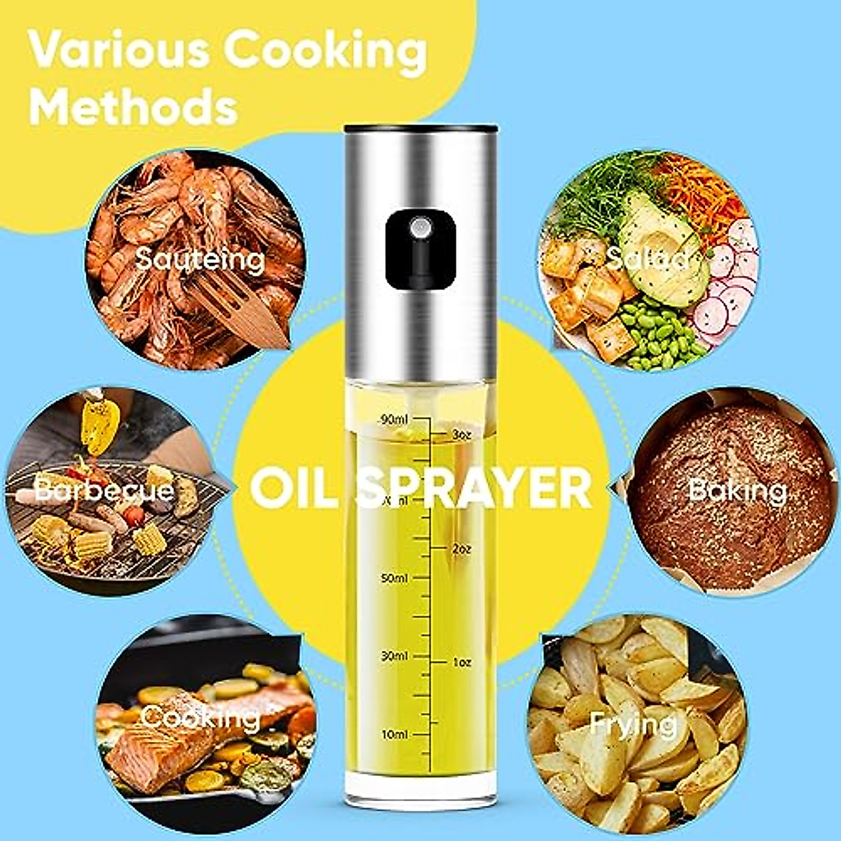 Oil Sprayer Mister for Cooking, kitchen Oil Sprayer Olive Oil Spray Bottles, 3.4-Ounce Capacity Food Grade Glass Bottle Oil Spritzer for Air Fryer, Salad, BBQ, Baking, Roasting, Grilling, Frying-1Pack