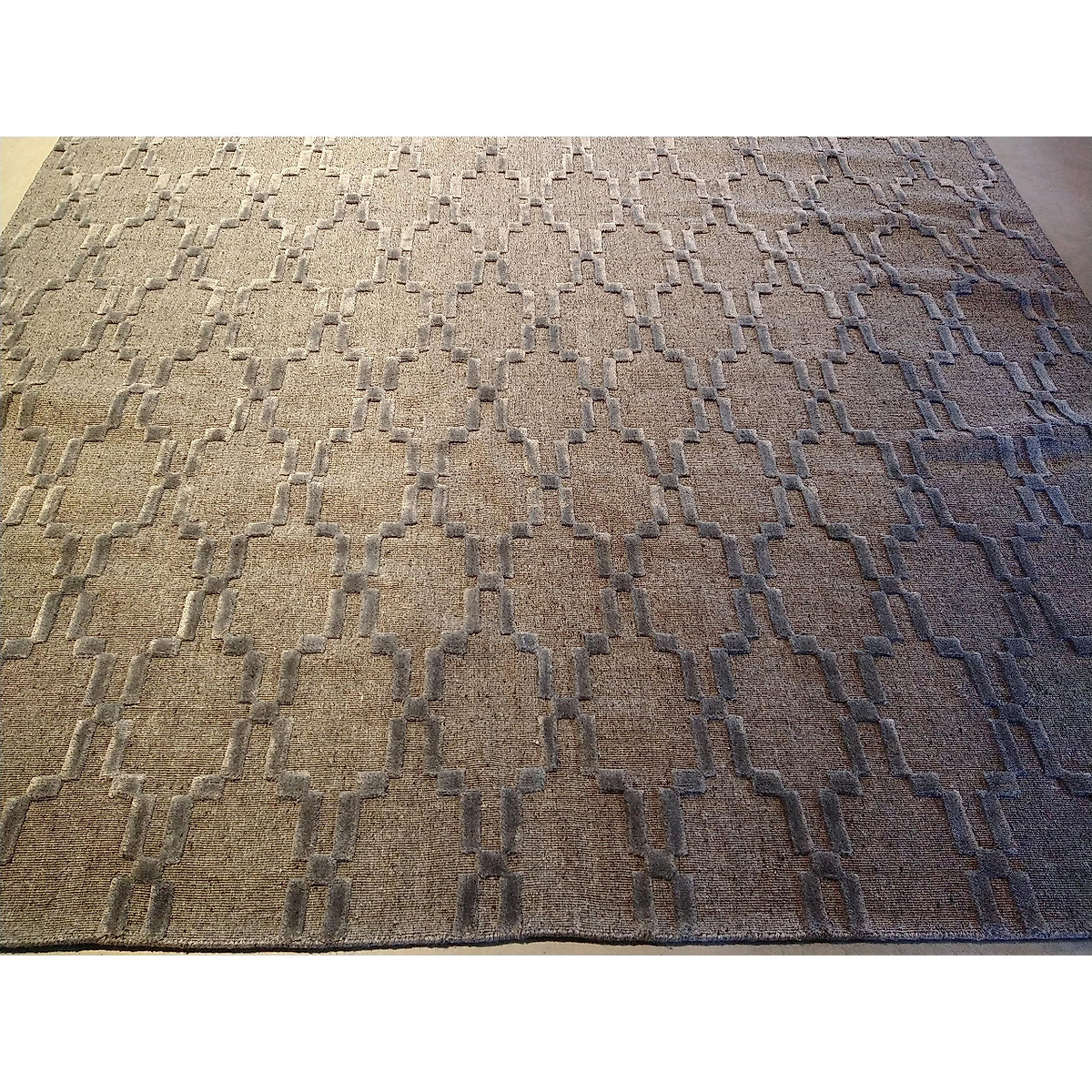 8' x 10' Gray Contemporary Rug Raised Wool and Silk Pile Handmade India #F-5659