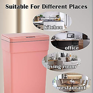Kitchen Touch Free Trash Can Garbage Can with Lid Waste Bin Sensor Automatic 13 Gallon 50L Large Capacity Trash Can for Bathroom Office Bedroom Home, Pink