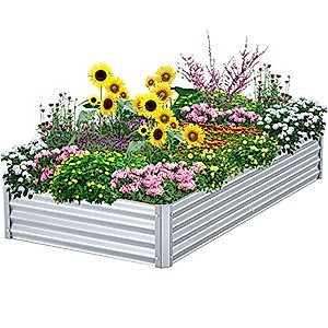 Highpro Raised Garden Bed 6*3*1ft Galvanized Metal Planter Boxes for Herbs Vegetables, Flowers and Succulents Silver