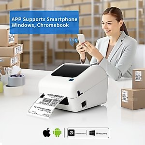 Bluetooth Thermal Shipping Label Printer - Wireless 4x6 Label Maker for packages, Compatible with iPhone and PC, Phone, USB for MAC, Works with Ebay, Amazon, Shopify, Etsy, UPS, USPS Barcode, Upgrade