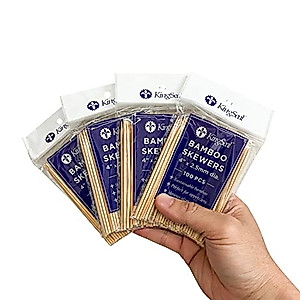 KingSeal Natural Bamboo Wood Grilling Skewers, 4 Inches x 2.5mm Diamter, for Shish Kebabs, BBQ, and Fruit Arrangements, Bulk Pack - 16 Packs of 100 (1600 Count)