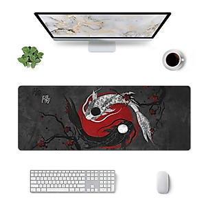 Browrrsson Japanese Art Mouusepad Japanese Art Koi Fish Gaming Mouse Pad Extended Stitched Edges Mousepad,Large Mouse Mat Desk Pad Personalized The Office Mouse Pad 31.5 X 11.8 Inch