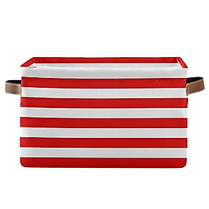 Kigai 2 Pack Foldable Storage Basket Red & White Stripes Foldable Storage Bins for Organizing Shelf Nursery Closet Organizers with Handle Toy Fabric Baskets for Home/Office