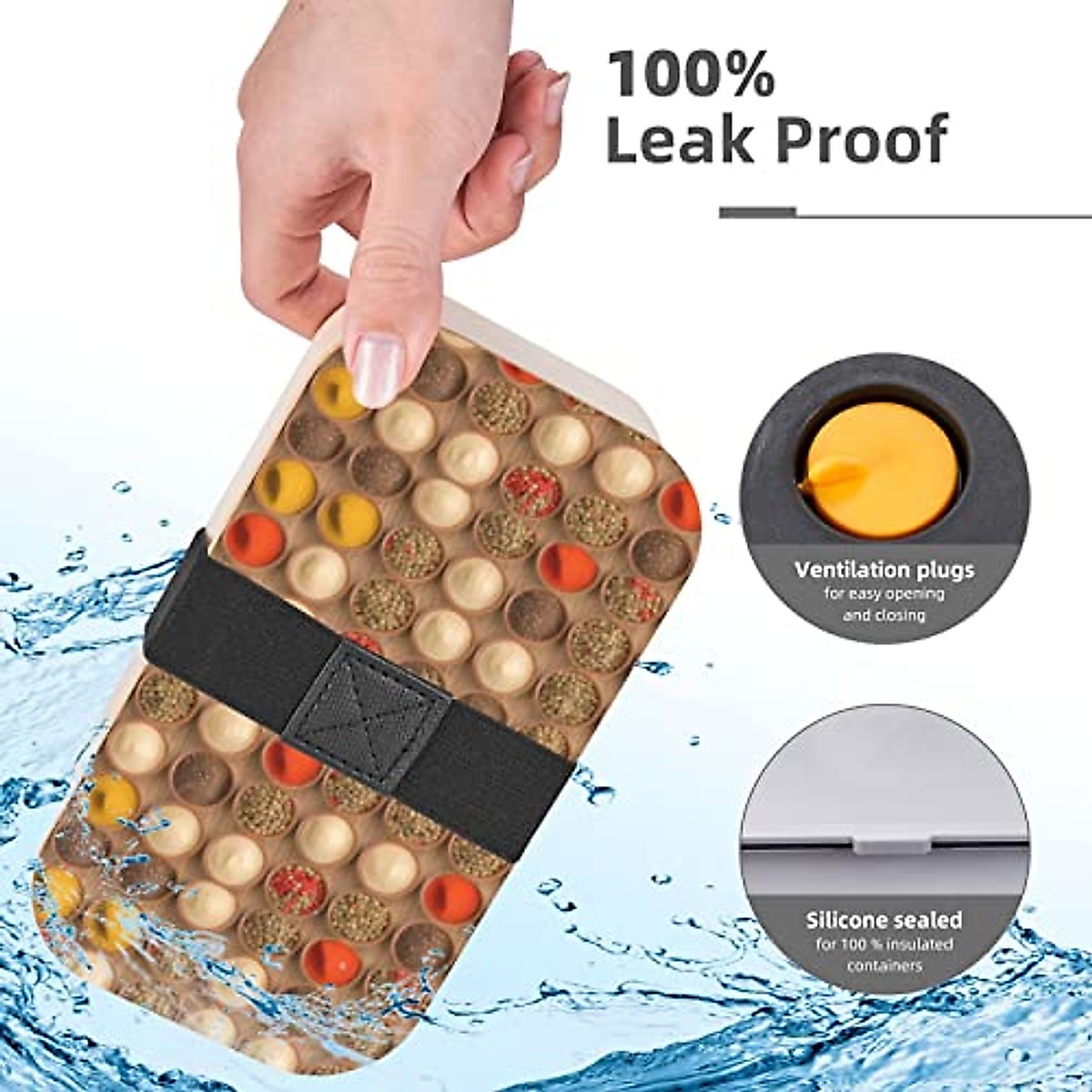 Various Seasonings Print Pattern Premium Bento Lunch Box, 2 Compartments Leakproof Lunch Box With Cutlery For Adults, Microwave & Dishwasher Safe