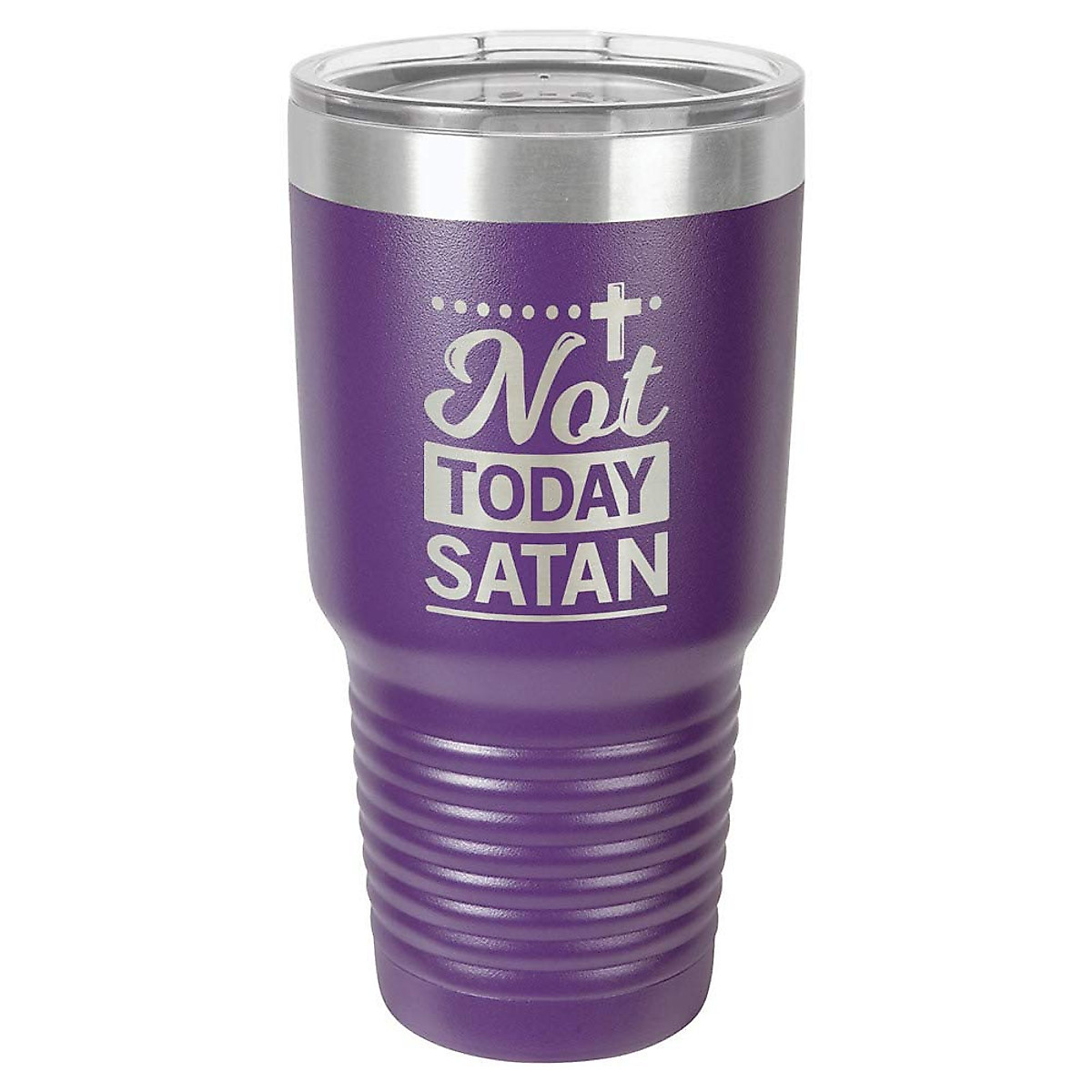 NOT TODAY SATAN Purple 30 oz Tumbler With Straw and Slide Top Lid | Stainless Steel Travel Mug | Compare To Yeti Rambler