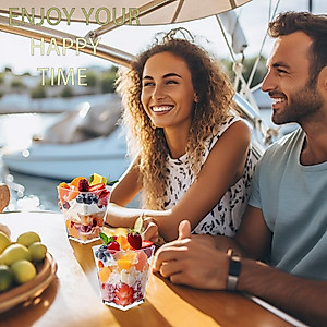 Hiasobre 50Pack 5oz Square Plastic Dessert Cups with Spoons, Reusable Clear Parfait Appetizer Cups, Mini Party Trifle Shooter Serving Cups, Dessert Shot Glasses for Tasting