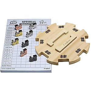 Exqline Mexican Train Dominoes Accessories - with 6.5" Pine Mexican Train Hub, 70-Sheets Mexican Train Score Pads and 8 Colored Die-Cast Train Markers, for Mexican Dominoes Train Game Set