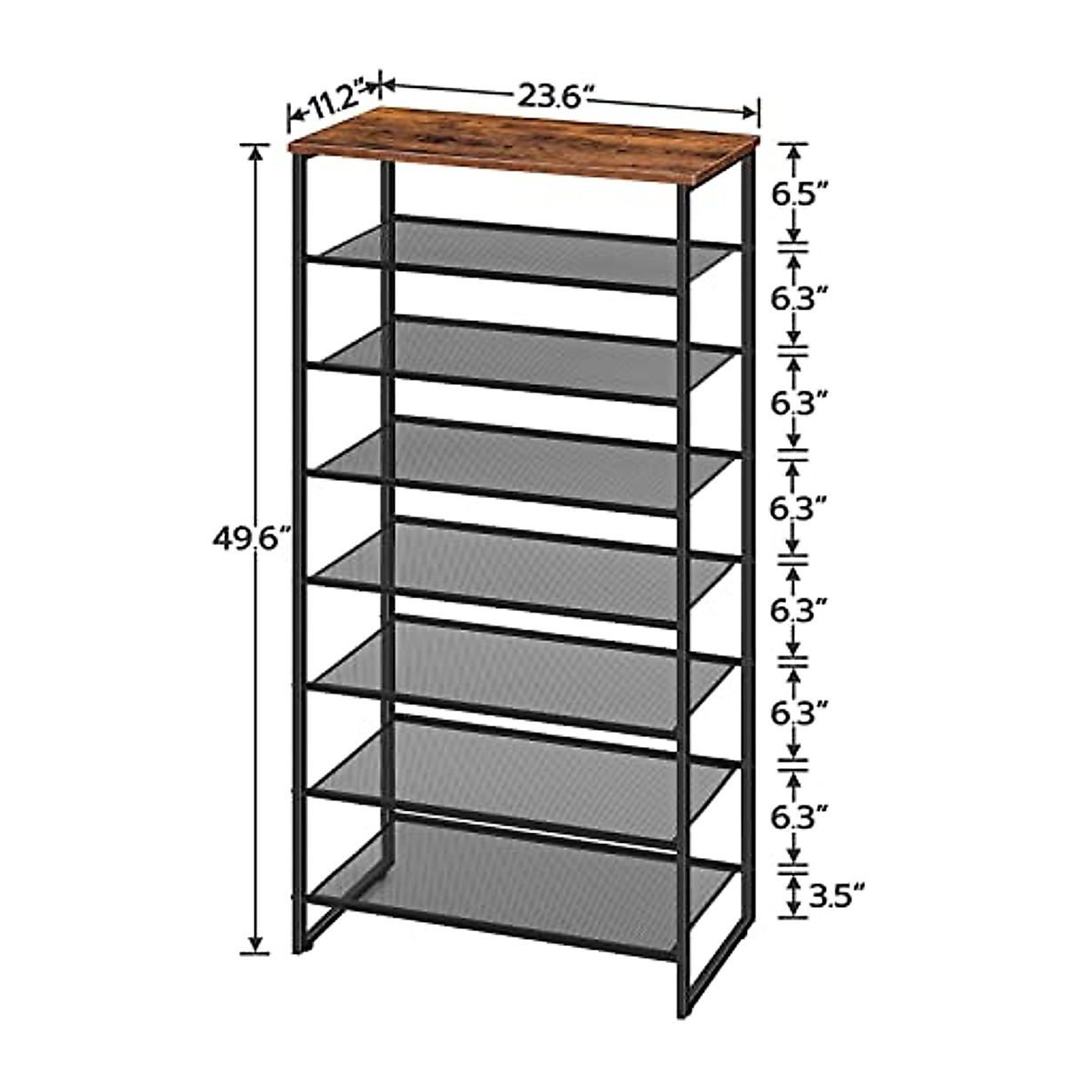 HOOBRO 8 Tier Shoe Rack, Large Capacity Shoe Shelf for 21-28 Pairs of Shoes, Shoe Storage Organizer with Detachable Metal Mesh, Strong and Stable, Easy Assembly, Industrial, Rustic Brown BF68XJ01