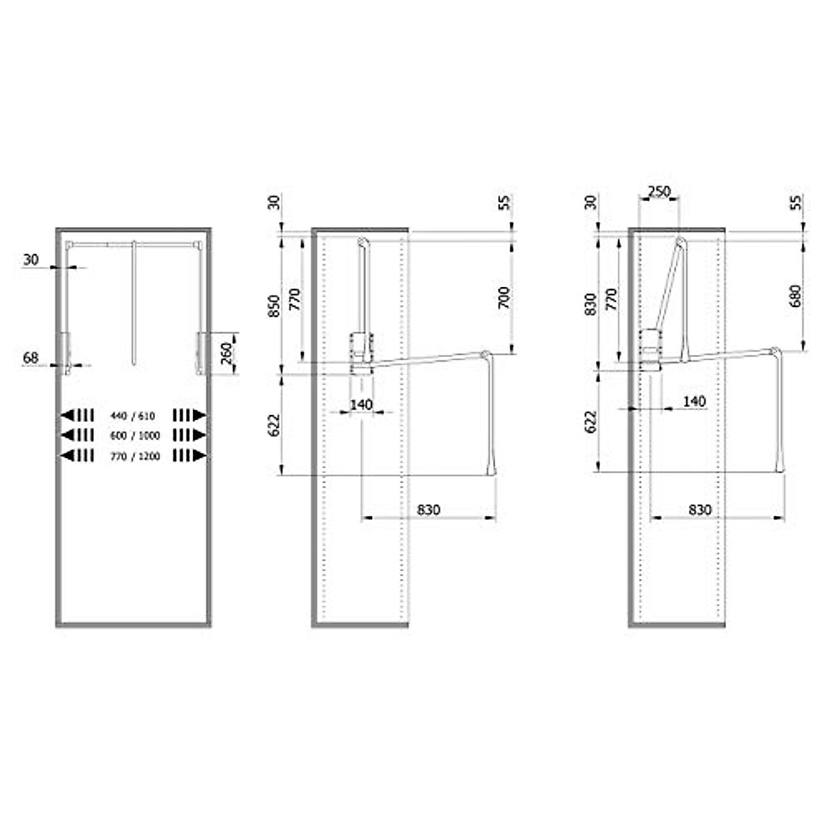 Servetto ClosetPro Soft-Close Wardrobe Lift Expanding Steel Tubing with Black Plastic Housing, 22 lb Weight Rating, Made in Italy (30 5/16" - 47 1/4")