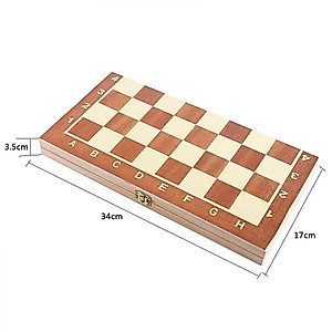 Thur amo Folding Wooden Chess Set with Storage Box 3 in 1 International Board Chess Checkers 34 x 34 cm