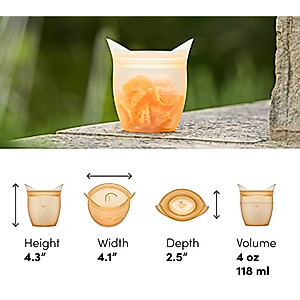 Zip Top Reusable 100% Silicone Baby + Kid Snack Containers- The only containers that stand up, stay open and zip shut! No Lids! Made in the USA - Orange Cat