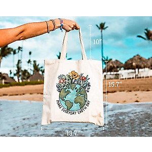 GXVUIS Make Everyday Earth Day Canvas Tote Bag for Women Aesthetic Eco-Friendly Reusable Grocery Shopping Bags Funny Gift White