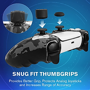 Fosmon Non-Slip Silicone Protective Case Compatible with Sony PS5 Controller (2 Pieces – Camo Black/Blue) Anti-Sweat Case Cover with 8 Pro Thumb Caps