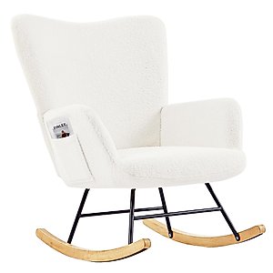 VECELO Rocking Chair, Modern Upholstered Teddy Fabric Nursery Glider with Padded Seat, High Backrest, Armchair and Pocket for Living Room Bedroom Balcony Offices