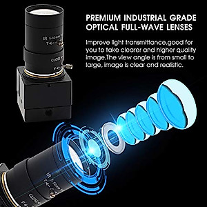 Hotpet 8MP Optical 10X Zoom 5-50mm Lens Webcam 2448P USB Industrial Camera with Sony (1/3.2”) IMX179 Sensor, Industrial Web Camera Support OpenCV for Linux Windows Android Mac,Plug&Play,UVC