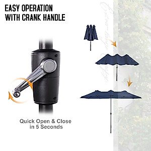 Sophia & William 8 Pieces Patio Dining Furniture with 13 Ft Navy Double-Sided Twin Umbrella, Outdoor Rattan Chairs & Metal Table Set with Cushions and 1.57" Umbrella Hole for Backyard Porch Poolside