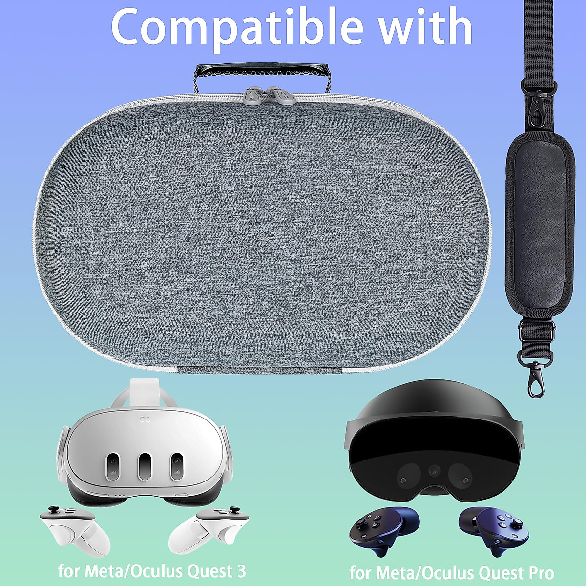 Aenllosi Hard Carrying Case Compatible with The Meta Quest 3S/Oculus Quest 3/Pro VR Headset,Touch Controller,Charging Dock & Other Accessories(Black Inner Blue,Case Only)