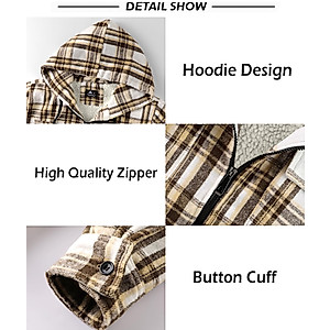 SCODI Men's Flannel Shirt Jacket Fleece Sherpa Lined Plaid Jackets Coat Full Zip Up Hoodie Winter Outwear Khaki X-Large