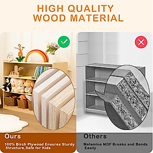 kidi house Kids Bookshelf and Toy Storage Shelf, Wooden Montessori Bookshelf, 3-Tier Toy Shelf, 30in Birch Children Bookcase, Classroom Furniture, Book Shelf for Kids Room, Nursery, Playroom