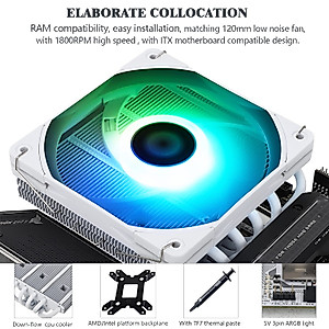 Thermalright AXP120-X67 White ARGB Low Profile CPU Air Cooler with Quite 120mm TL-C12015W-S PWM Fan, 6 Heat Pipes, 67mm Height, for AMD AM4 AM5/Intel LGA 1700/1150/1151/1155/1156/1200/2011/2066